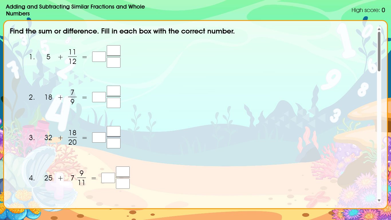 Adding and Subtracting Similar Fractions and Whole Numbers II - Abiva ...