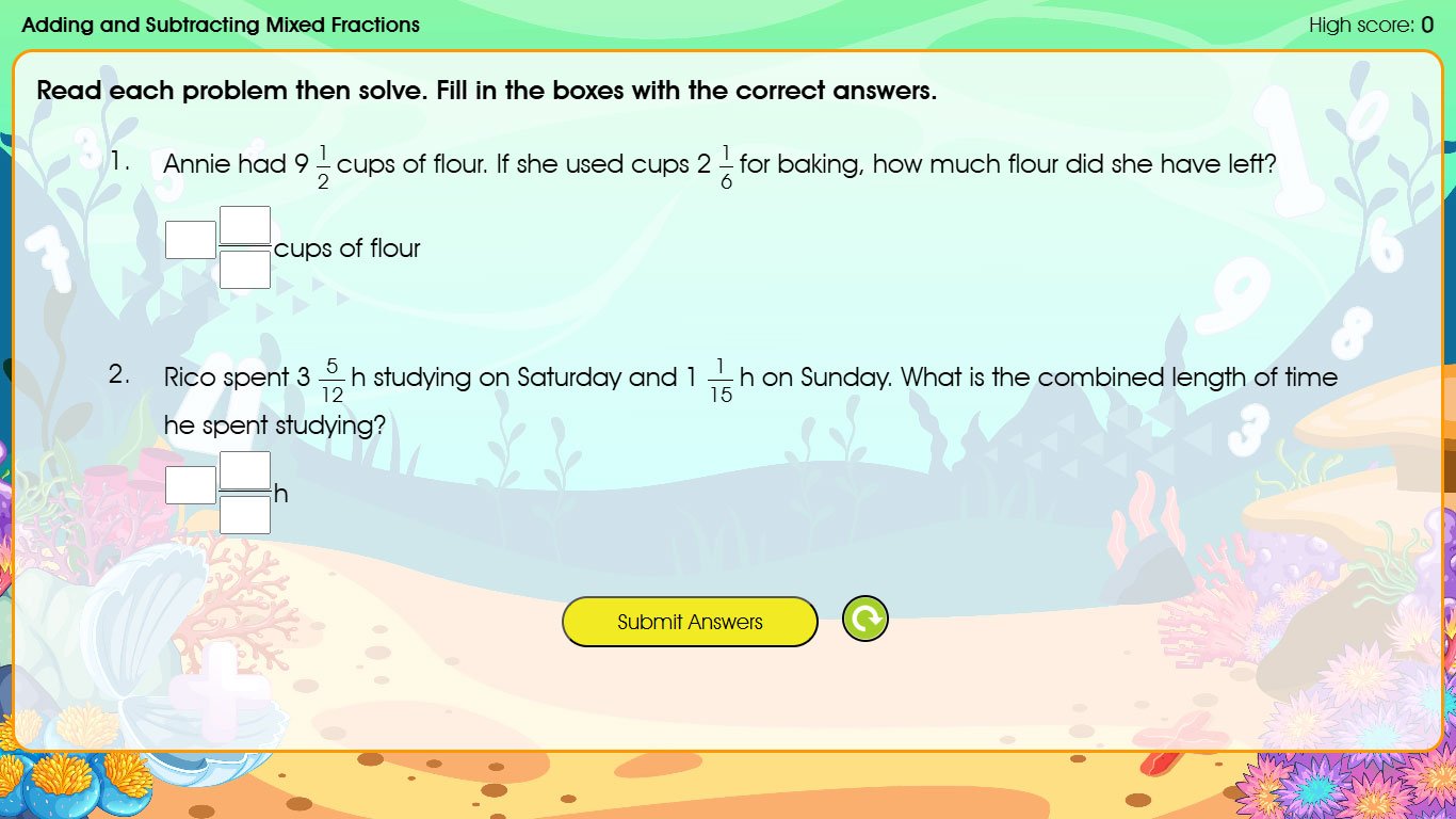 Adding and Subtracting Mixed Fractions IV - Abiva Digital