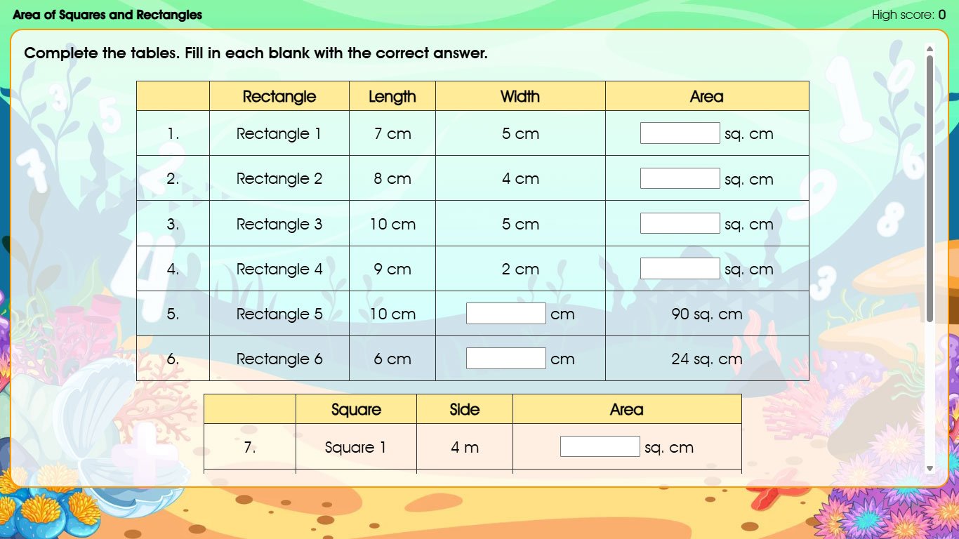 Area of Squares and Rectangles - Abiva Digital
